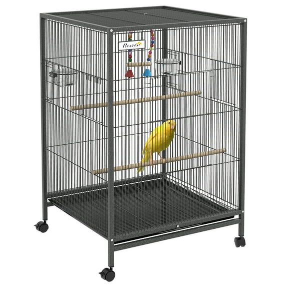 ZephyPaws 30" Metal Large Rolling Bird Cage with 2 Perches and 2 ...