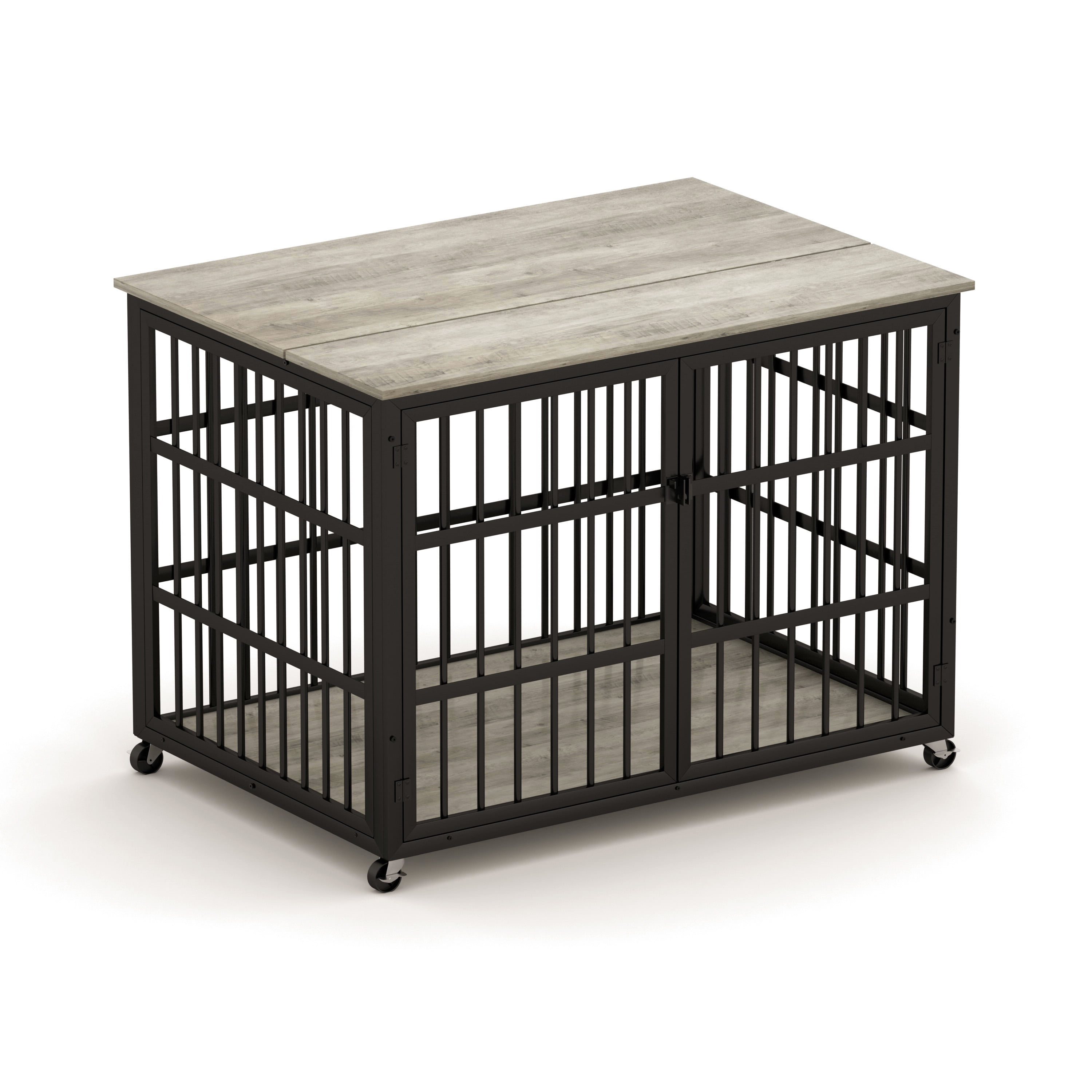 ZephyPaws 43.3" 2-in-1 Furniture Dog Crate, Steel-Bar Frame, Lift-Open ...