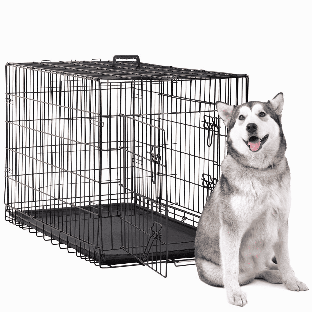 ZephyPaws 48" Dogs Cats Crate Pet Kennel with Plastic Pallet Folding ...