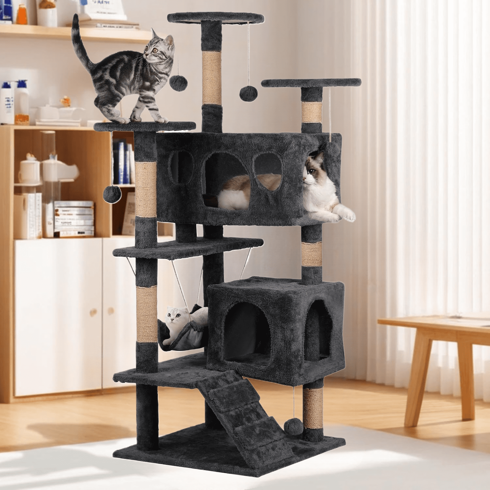 ZephyPaws 50 inch Cat Tree with Sisal-Covered Scratching Posts, Perches ...