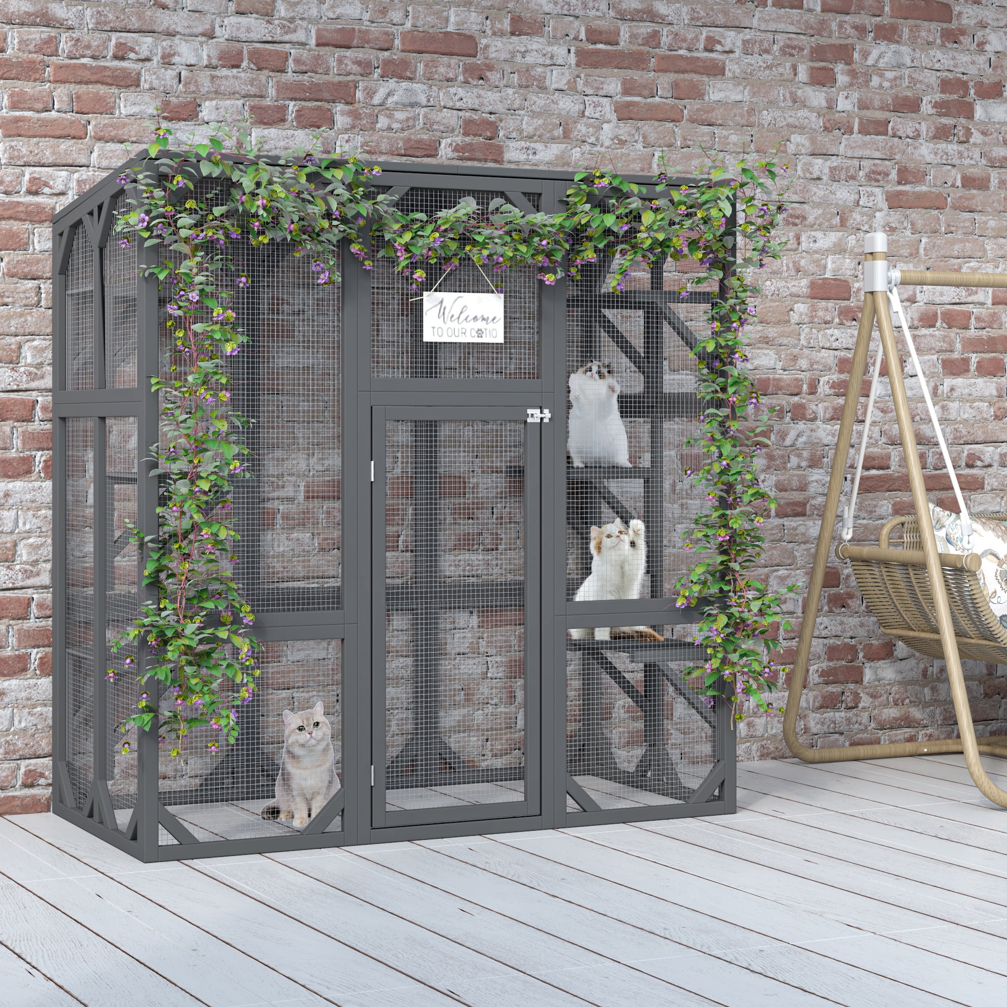 ZephyPaws 60''H Catio Outdoor Cat Enclosure, Large Cat House with Anti ...