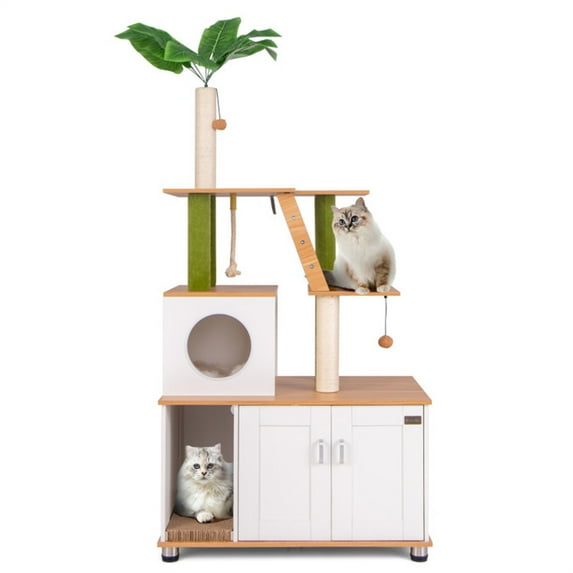 ZephyPaws 69" Cat Tree with Litter Box Enclosure Cabinet, Ventilated ...