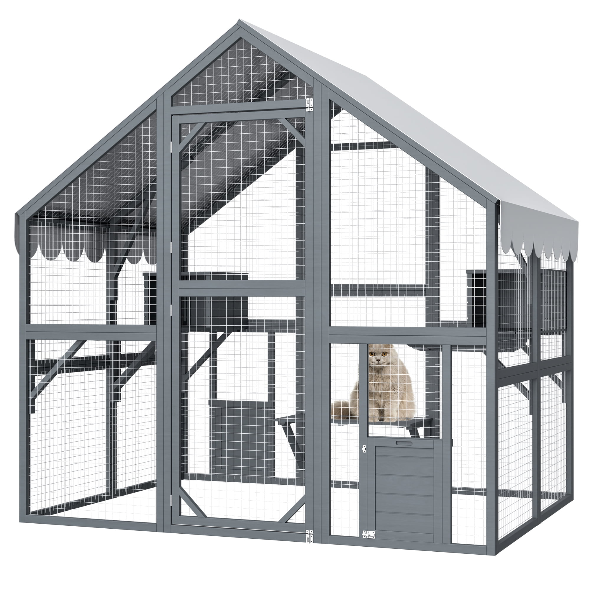 ZephyPaws 74in Cat Run Large Cat Enclosure,Wooden Cat Catio Outdoor ...
