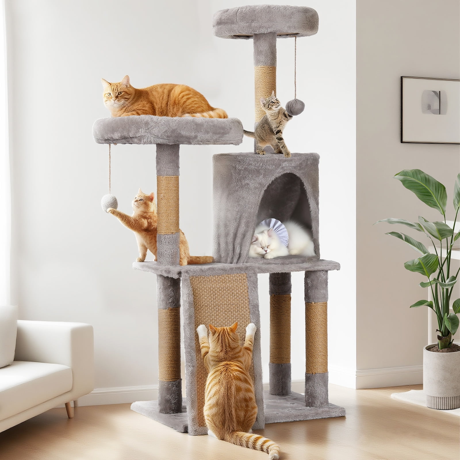 ZephyPaws Cat Tree for Indoor Cats, 45.3-Inch Cat Condo with Scratching ...