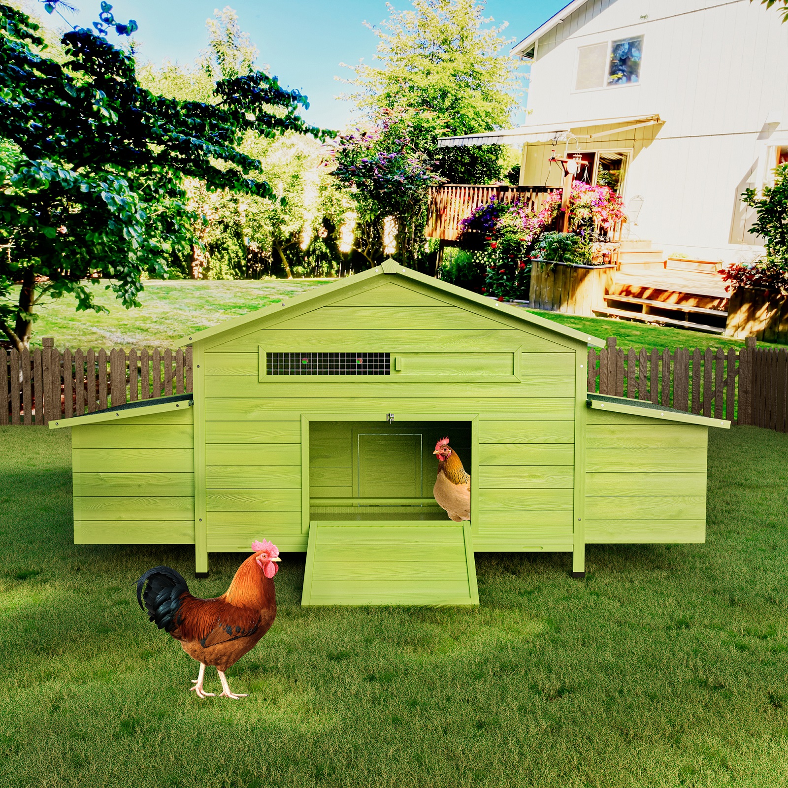 ZephyPaws Chicken Coop,70" Large Wooden Chicken Hutch with 4 Nesting ...