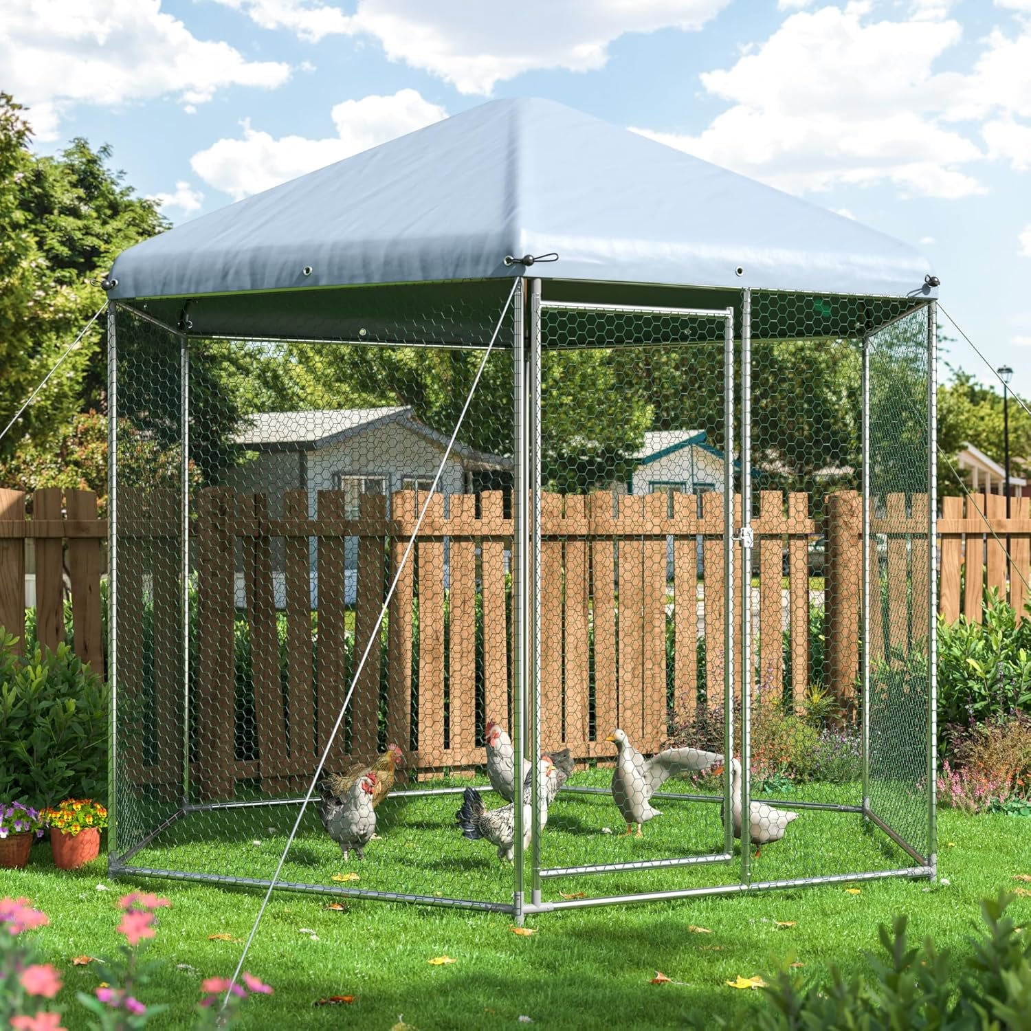 ZephyPaws Chicken Coop,Large Metal Chicken Run Pen,Walk in Chicken ...