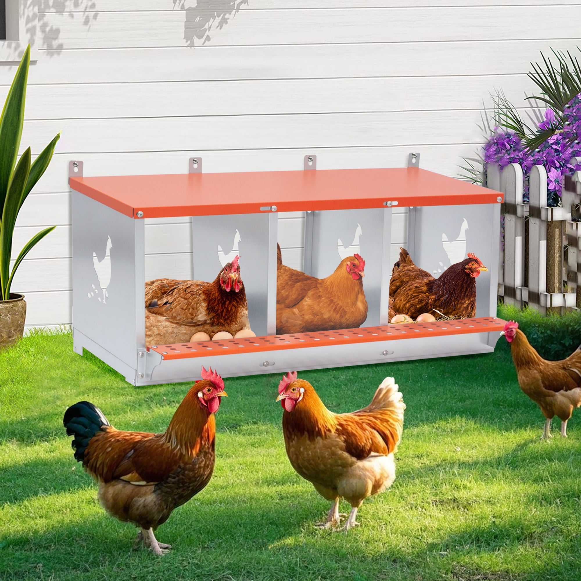 ZephyPaws Chicken Nesting Box with 3 Compartment,3 Metal Room Wall ...