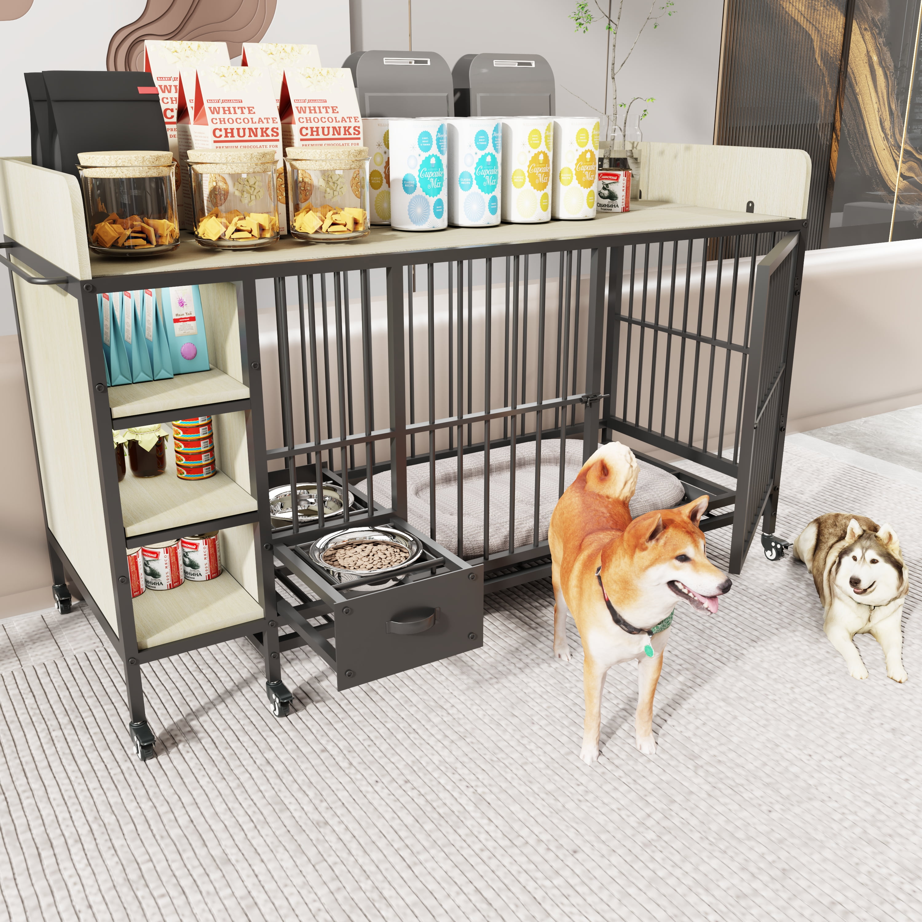 ZephyPaws Dog Crate Furniture Cages for Large Dogs with Wheels,Indoor ...
