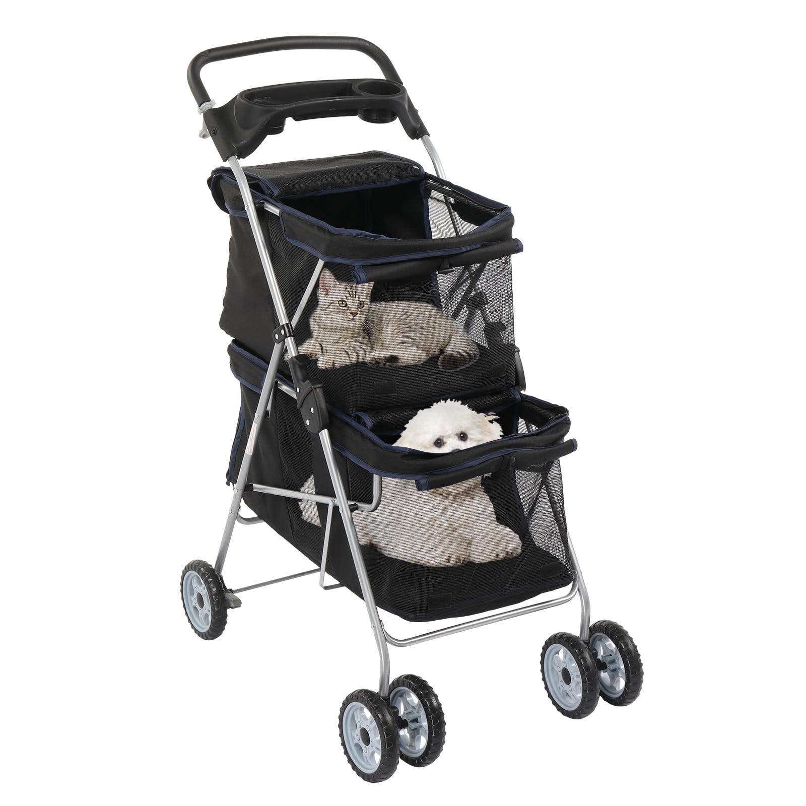 ZephyPaws Double Pet Stroller with Detachable Carriers-Compact & Convenient Double Dog Stroller ...