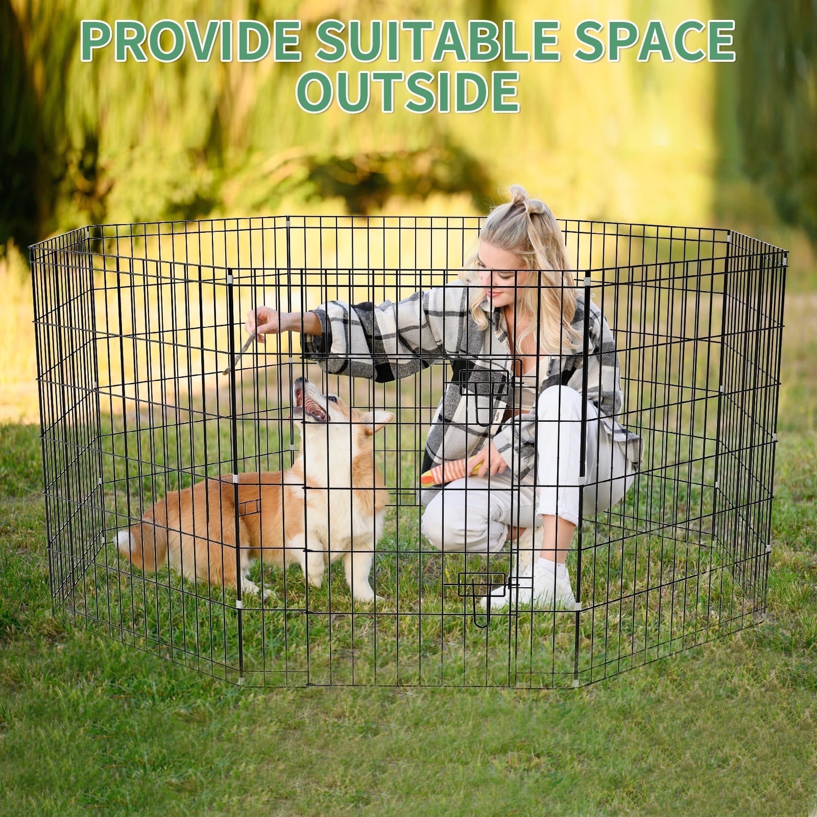 ZephyPaws Foldable Octagonal Metal Fence Duty Dog Pens 8 Panels Pet ...