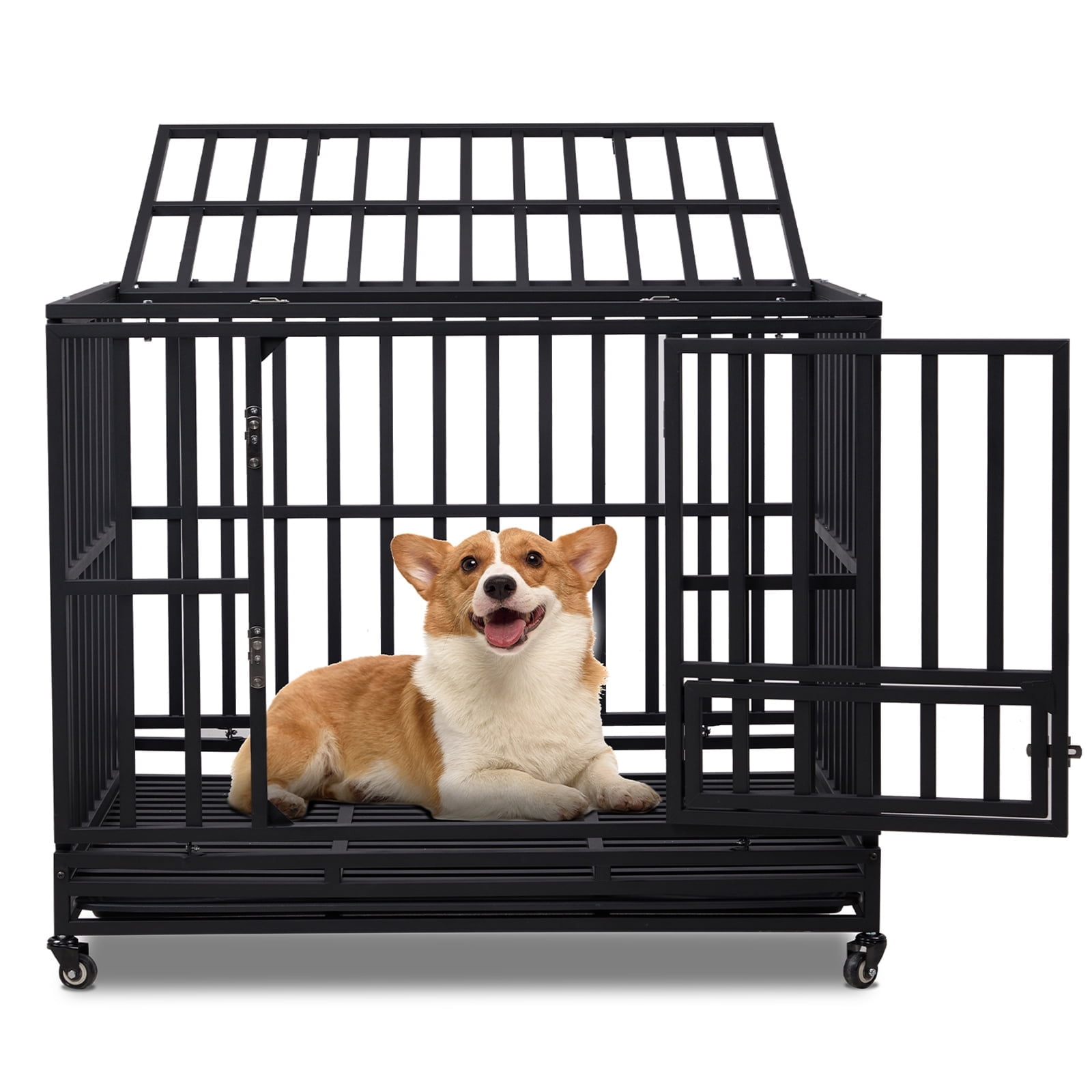 ZephyPaws Heavy Duty Dog Crate with Wheels-42 inch Large Metal Dog Cage ...