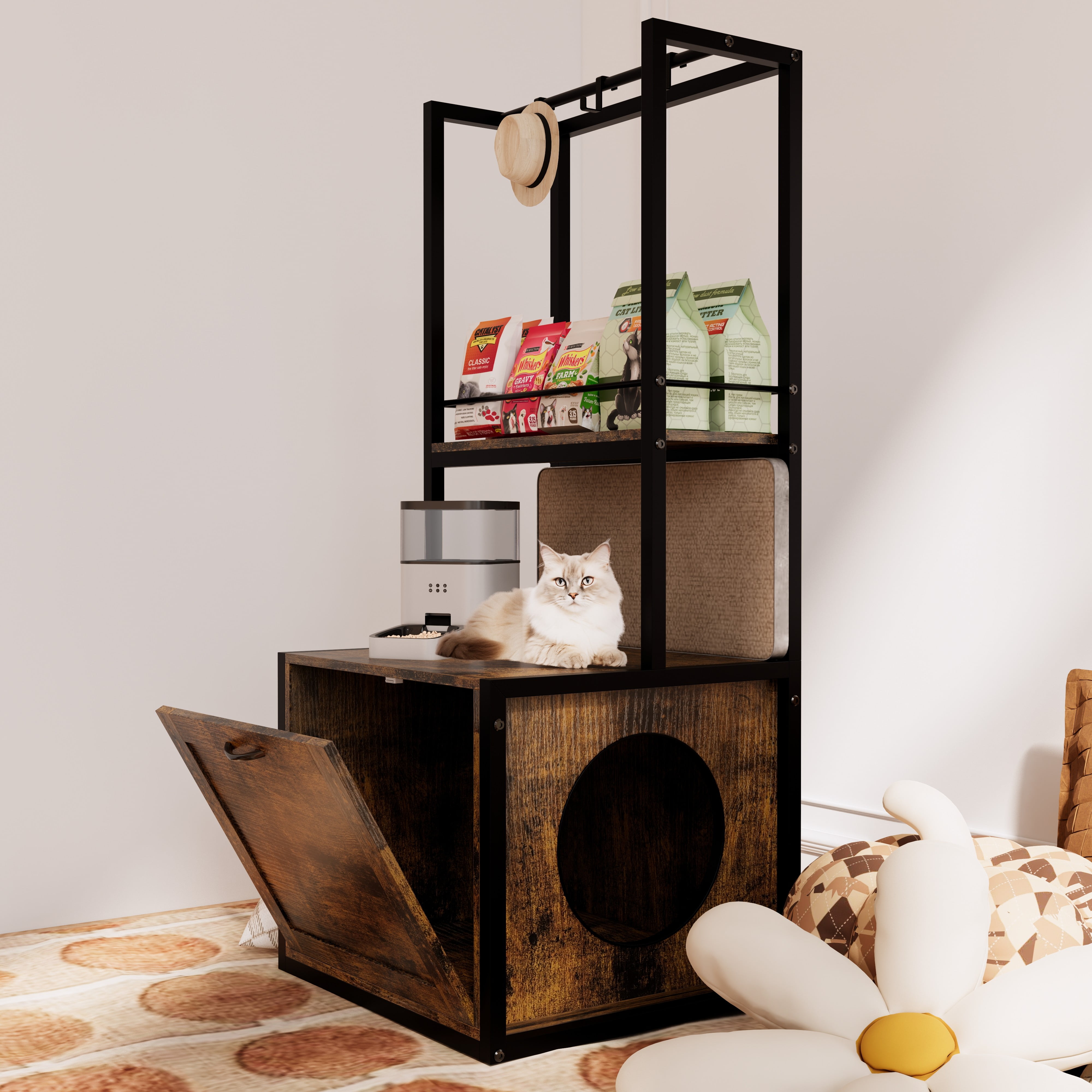 ZephyPaws Litter Box Enclosure,55''Hidden Litter Box with Storage ...