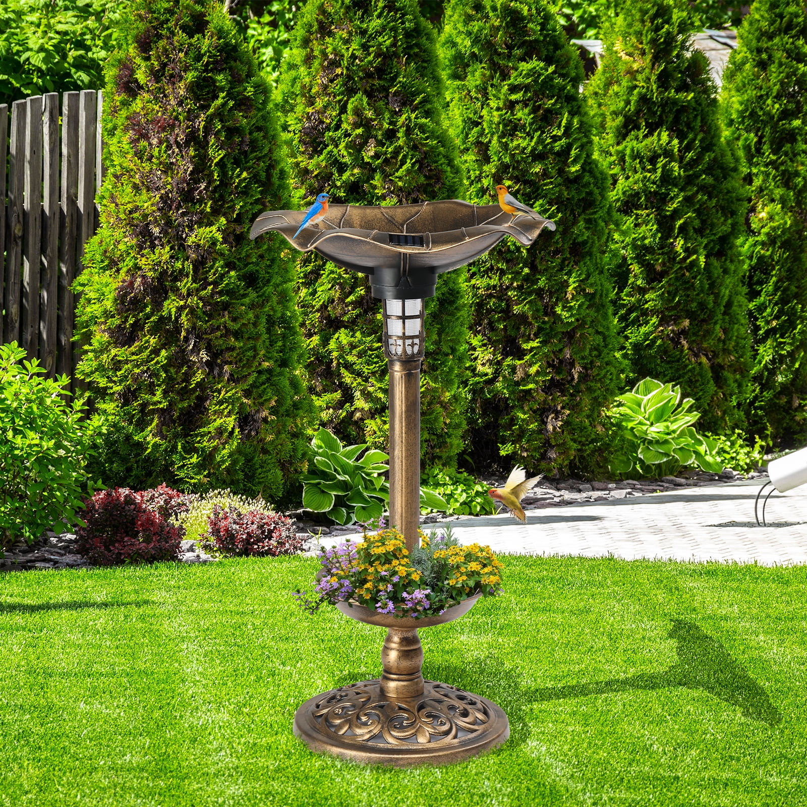 ZephyPaws Outdoor Solar Lighted Pedestal Bird Bath Fountain Decoration ...