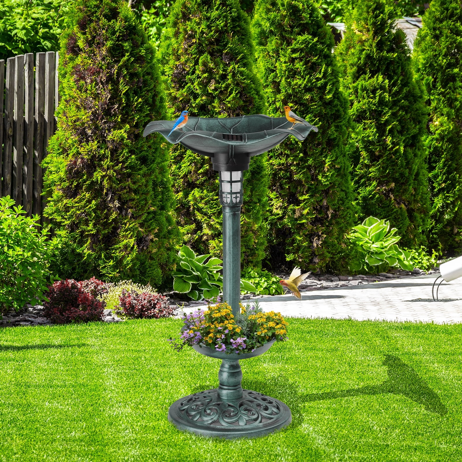 ZephyPaws Outdoor Solar Lighted Freestanding Bird Bath Basin with ...