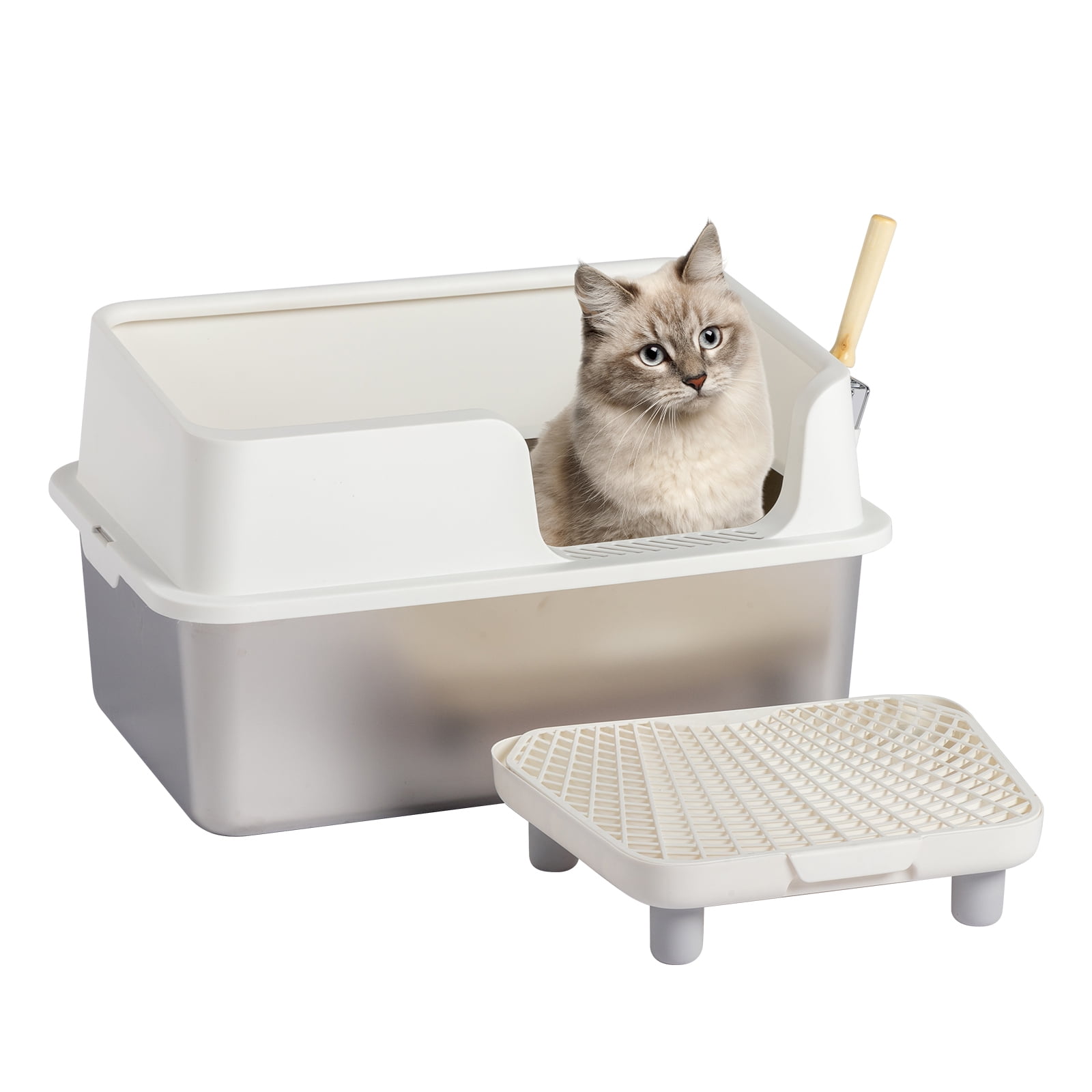 ZephyPaws Stainless Steel Cat Litter Box with Lid, Extra Large Litter ...