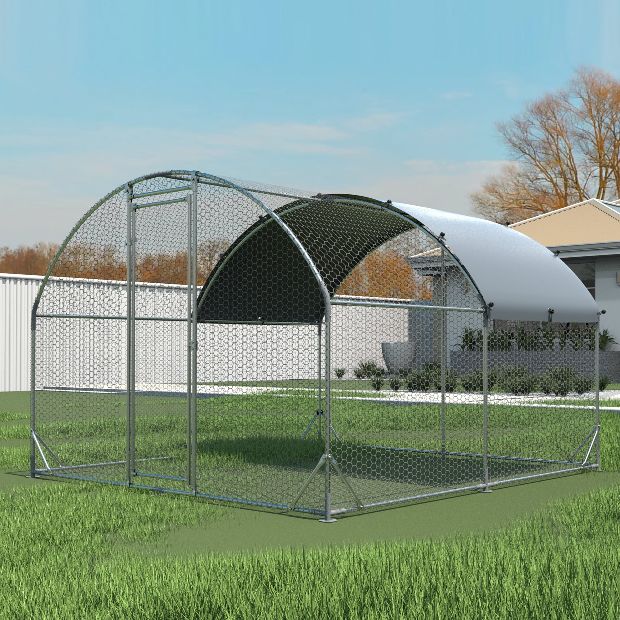 ZephyPaws Upgrade Large Metal Chicken Run,Walk-in Poultry Cage Hen Run ...