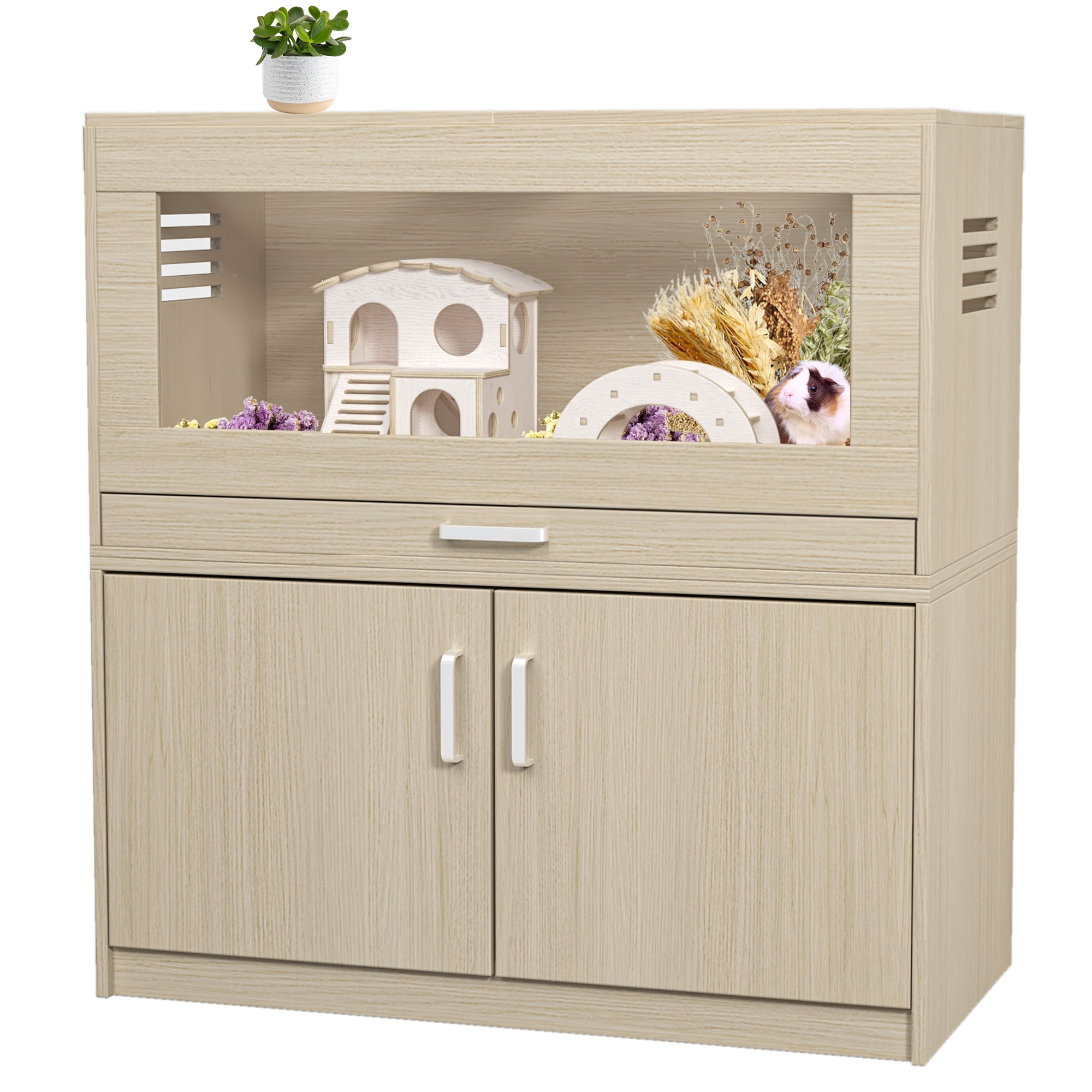ZephyPaws Wooden Hamster Cage Furniture with Storage Cabinet,Guinea Pig ...