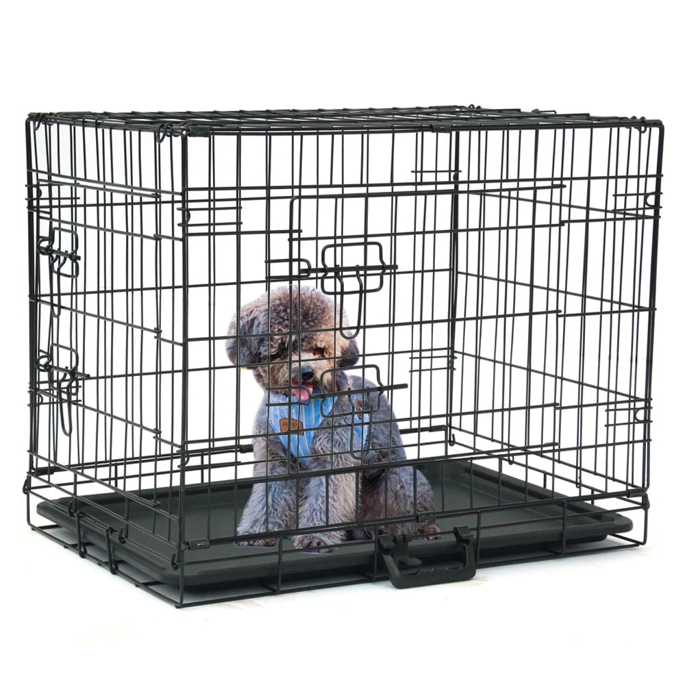 Zephypaws 24" Dog Cages Folding Wire Metal Pet Crate with Plastic Tray ...