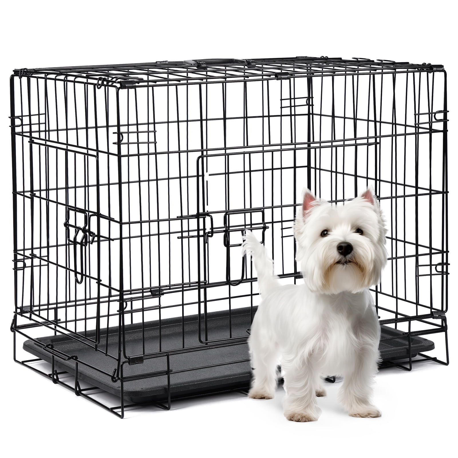 Zephypaws 30" Foldable Dog Crate for Small to Medium Dogs, Double Door ...