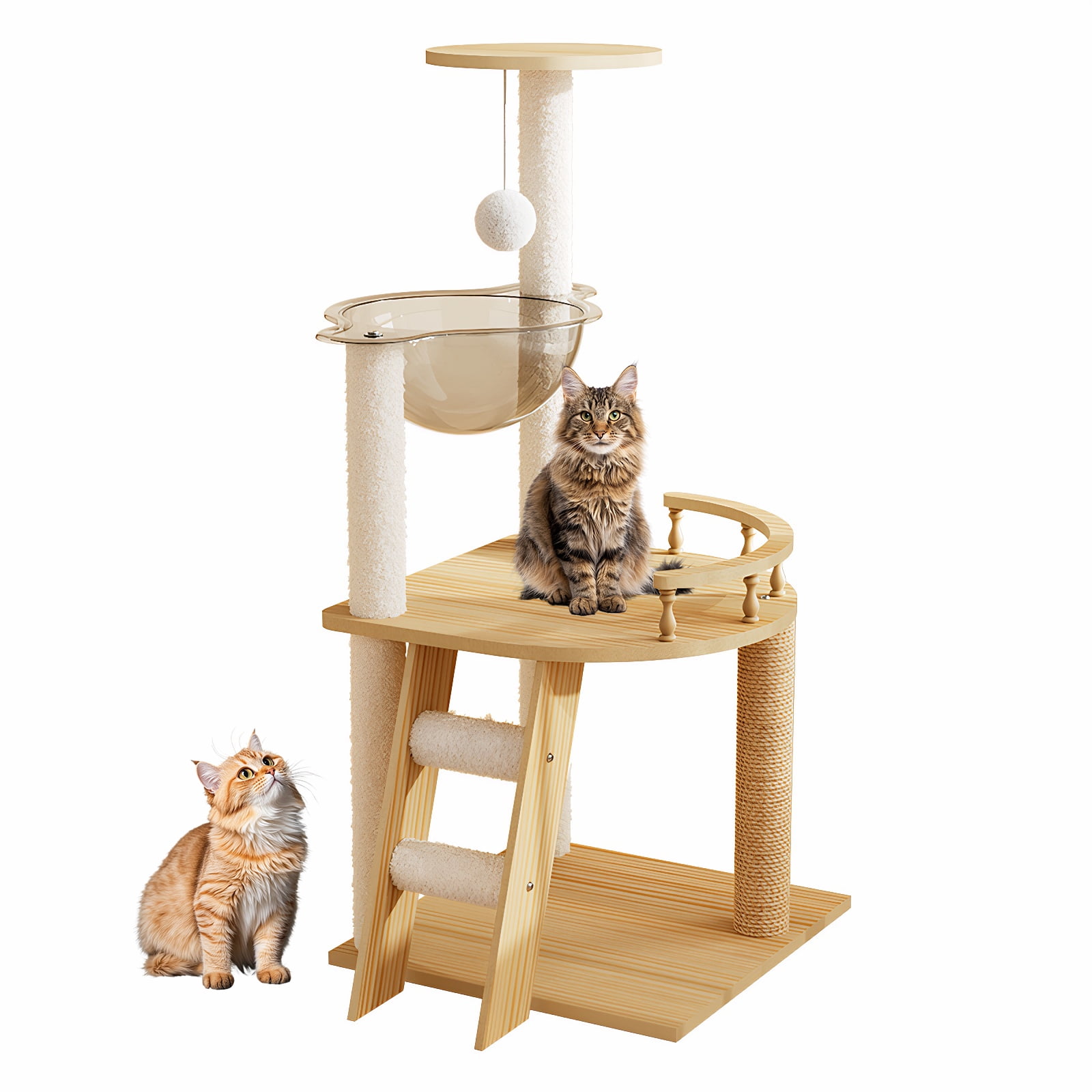 Zephypaws 42in Solid Wood Cat Tree Tower with Scratching Post,Tall Cat ...