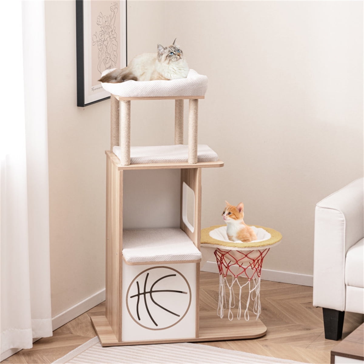 Zephypaws 47" Wooden Cat Tree Houses for Indoor Cats ,Multi-Level Cat ...
