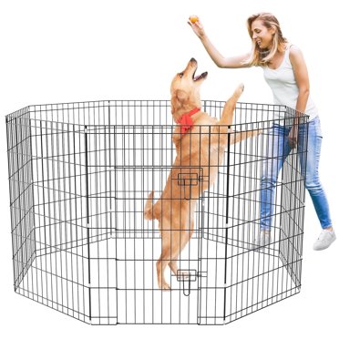 Gymax Dog Pen Play Area, Indoor/Outdoor 24'' 8-Panel Pet Playpen with ...