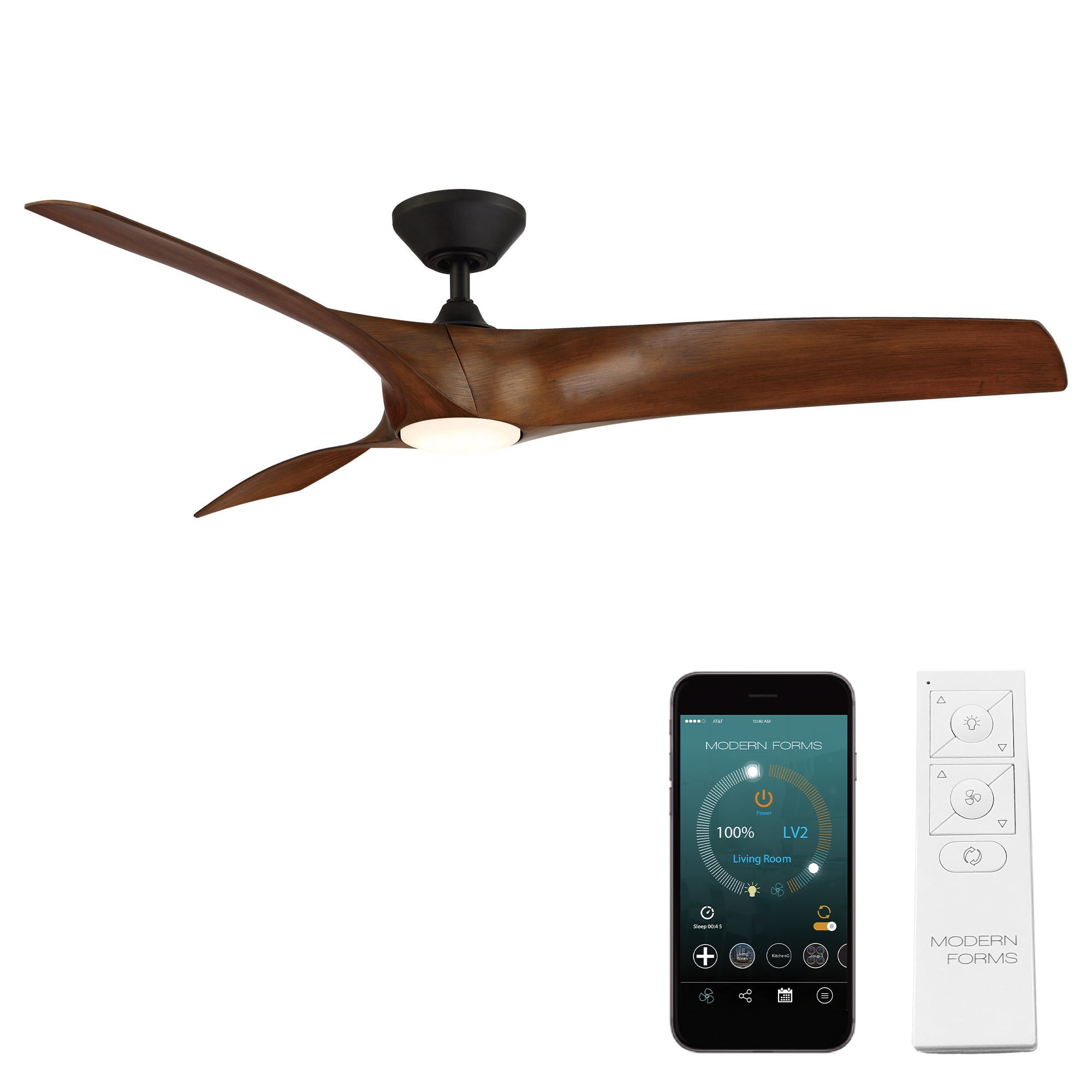 Modern Forms Zephyr 62in Smart Ceiling Fan, 3000K LED, Matte Black Koa ...