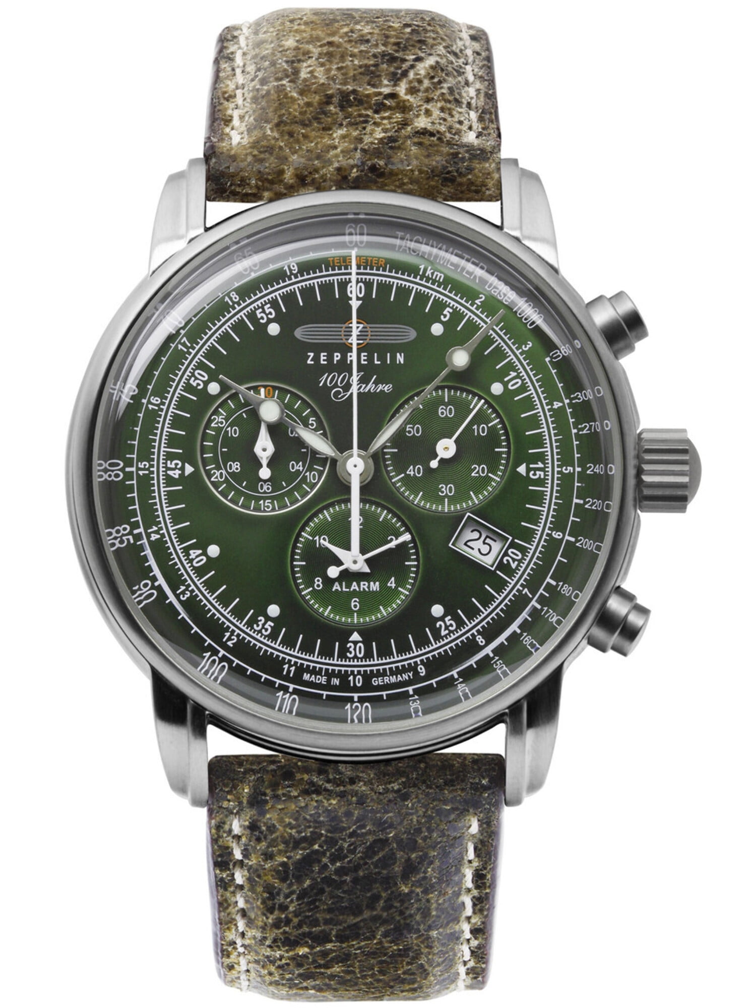 Zeppelin Men's Chrono Watch, 42mm, Stainless Steel Case, Green Leather ...
