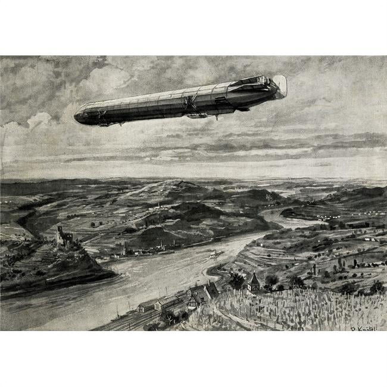 Zeppelin Airship in Flight Over The Rhine Circa.1900 From A Print by R ...