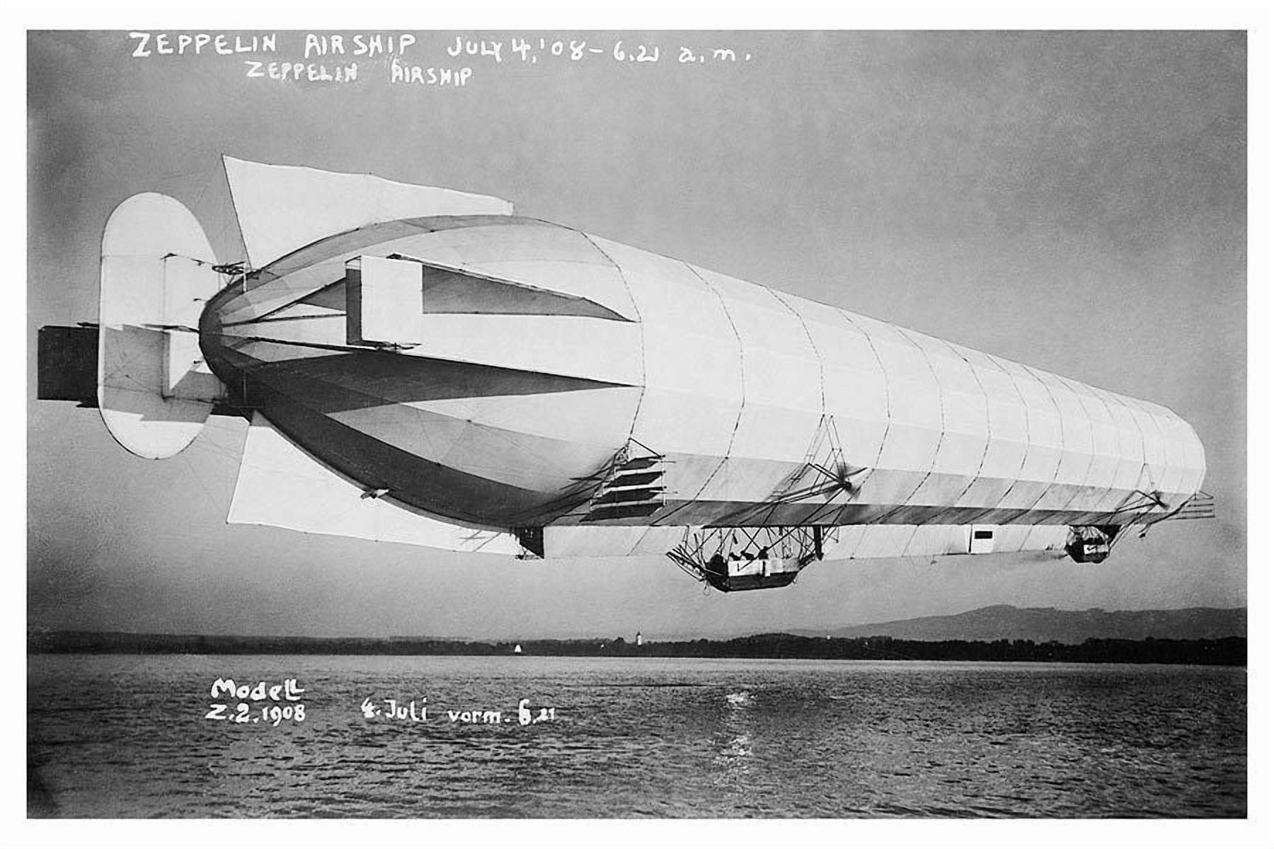 Zeppelin Blimp / Airship Takeoff 1908 - 12x18 Inch Laminated Aviation ...