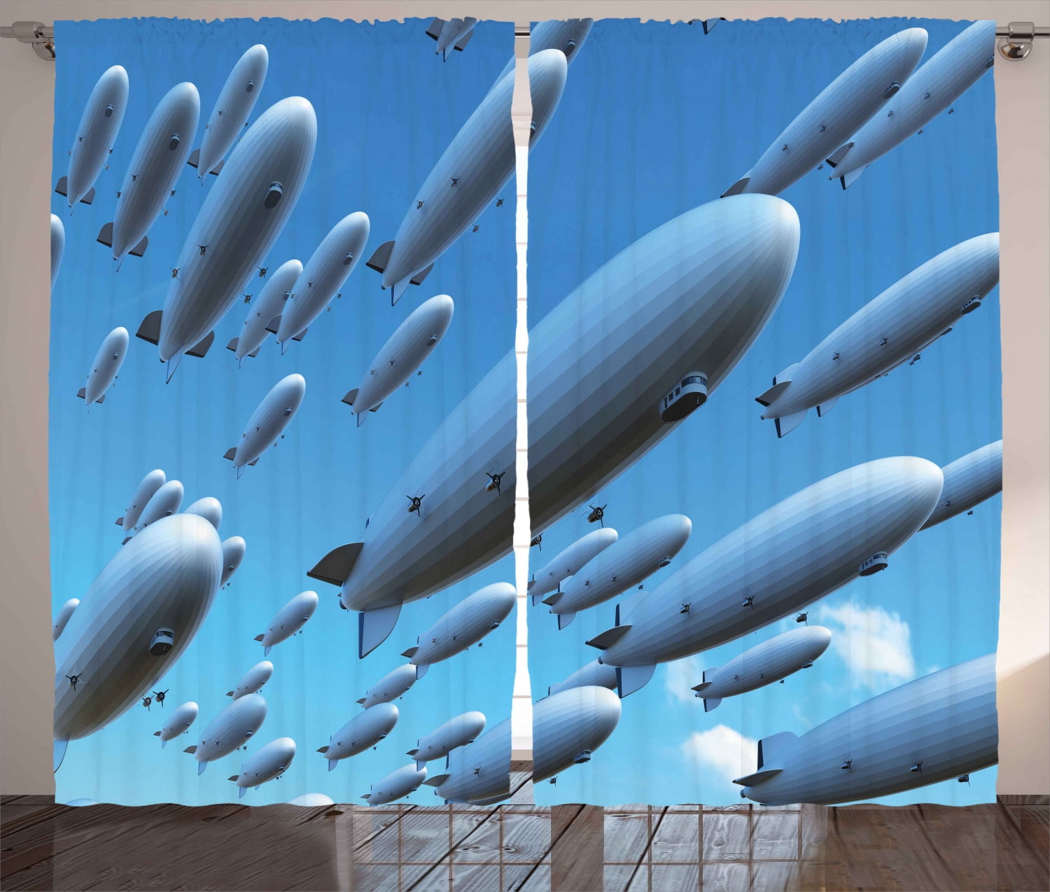 Ambesonne Zeppelin Curtains 2 Panel Set, Sky Aviation Flight, 108" x 96 ...
