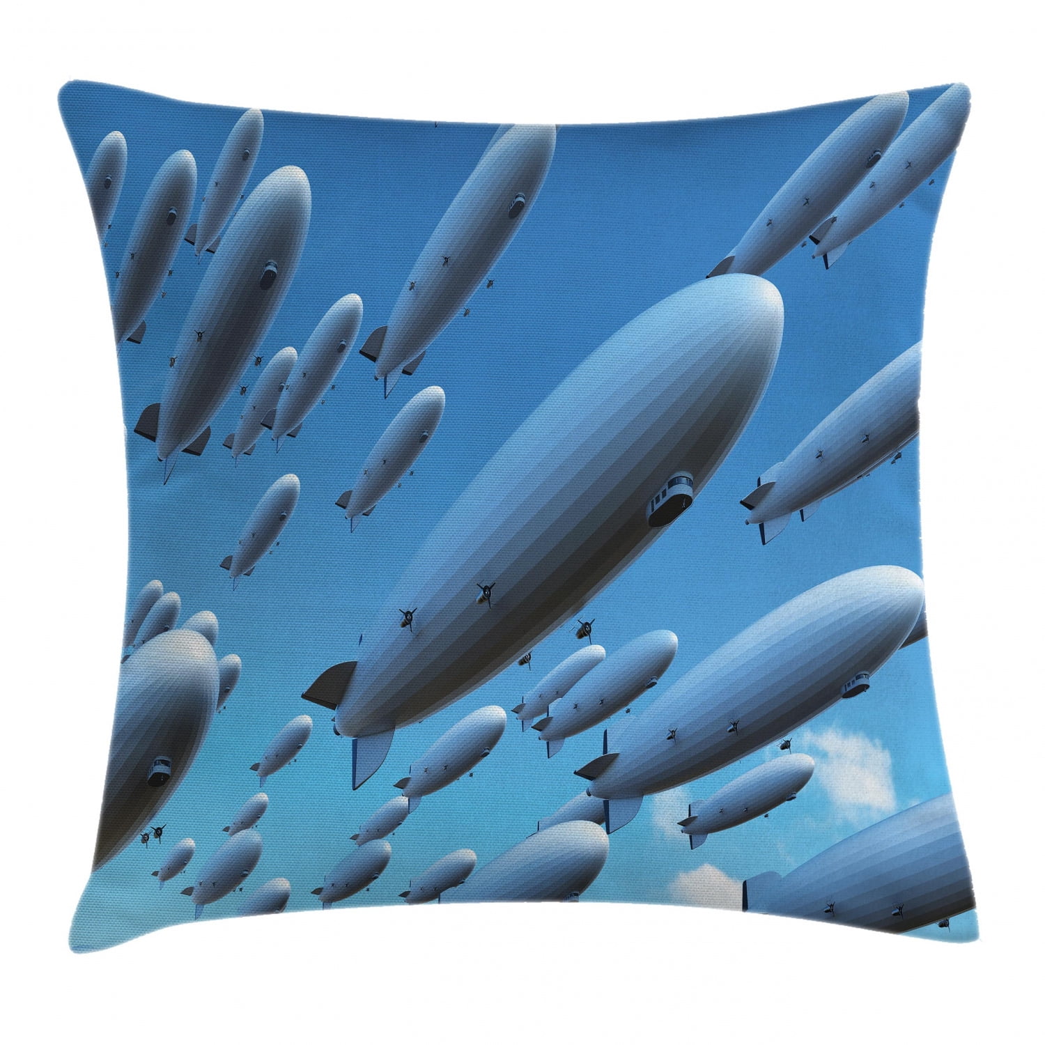 Zeppelin Decor Throw Pillow Cushion Cover, Many Fleet Airships Flying ...