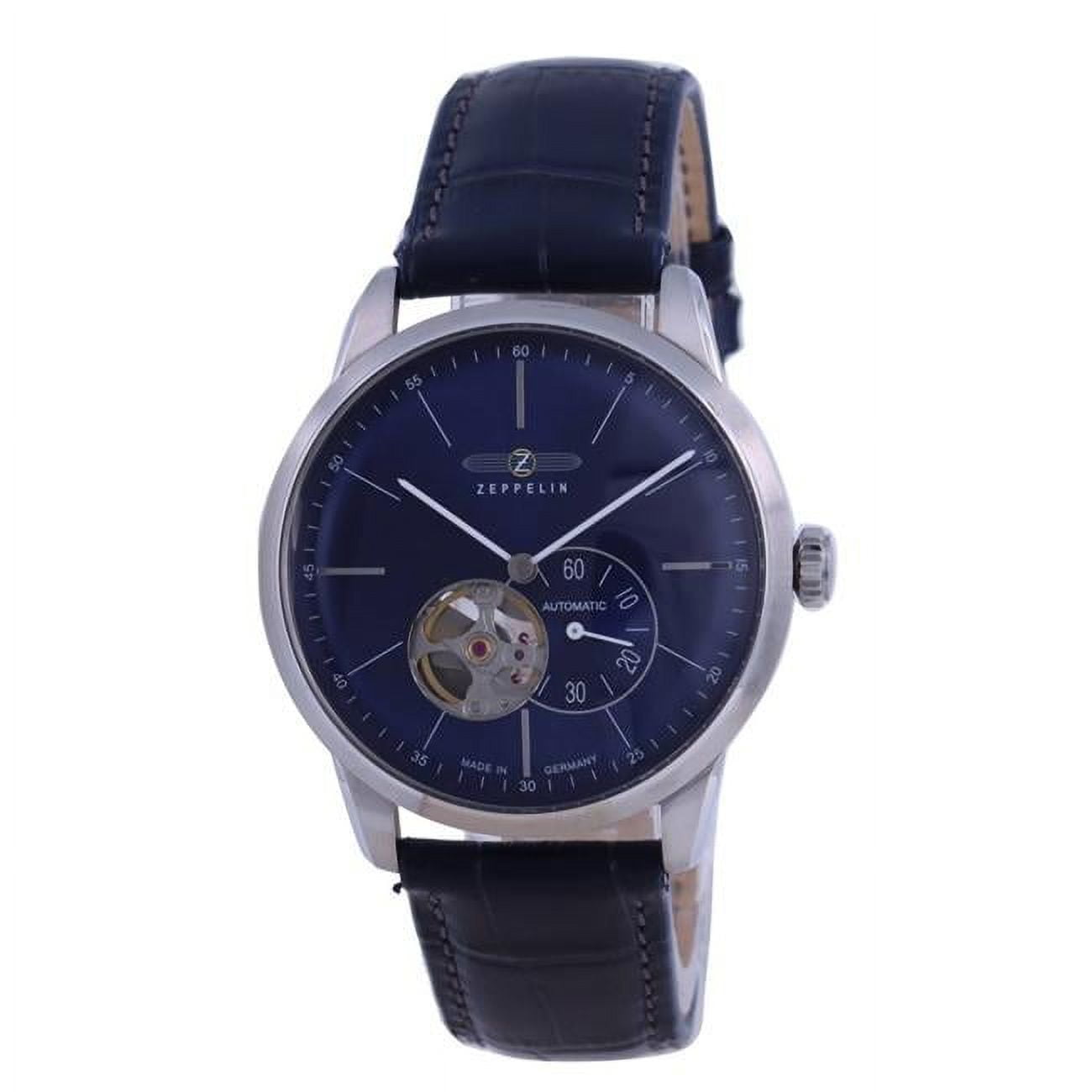 Zeppelin Flatline Open Heart Blue Dial Leather Strap Automatic 7364-3 ...