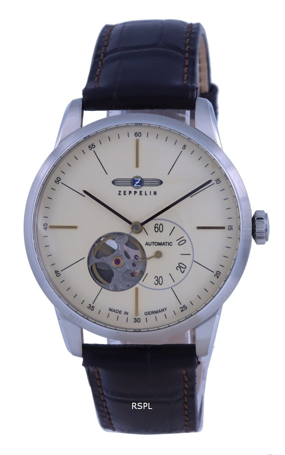 Zeppelin Flatline Open Heart Cream Dial Leather Strap Automatic 7364-5 ...
