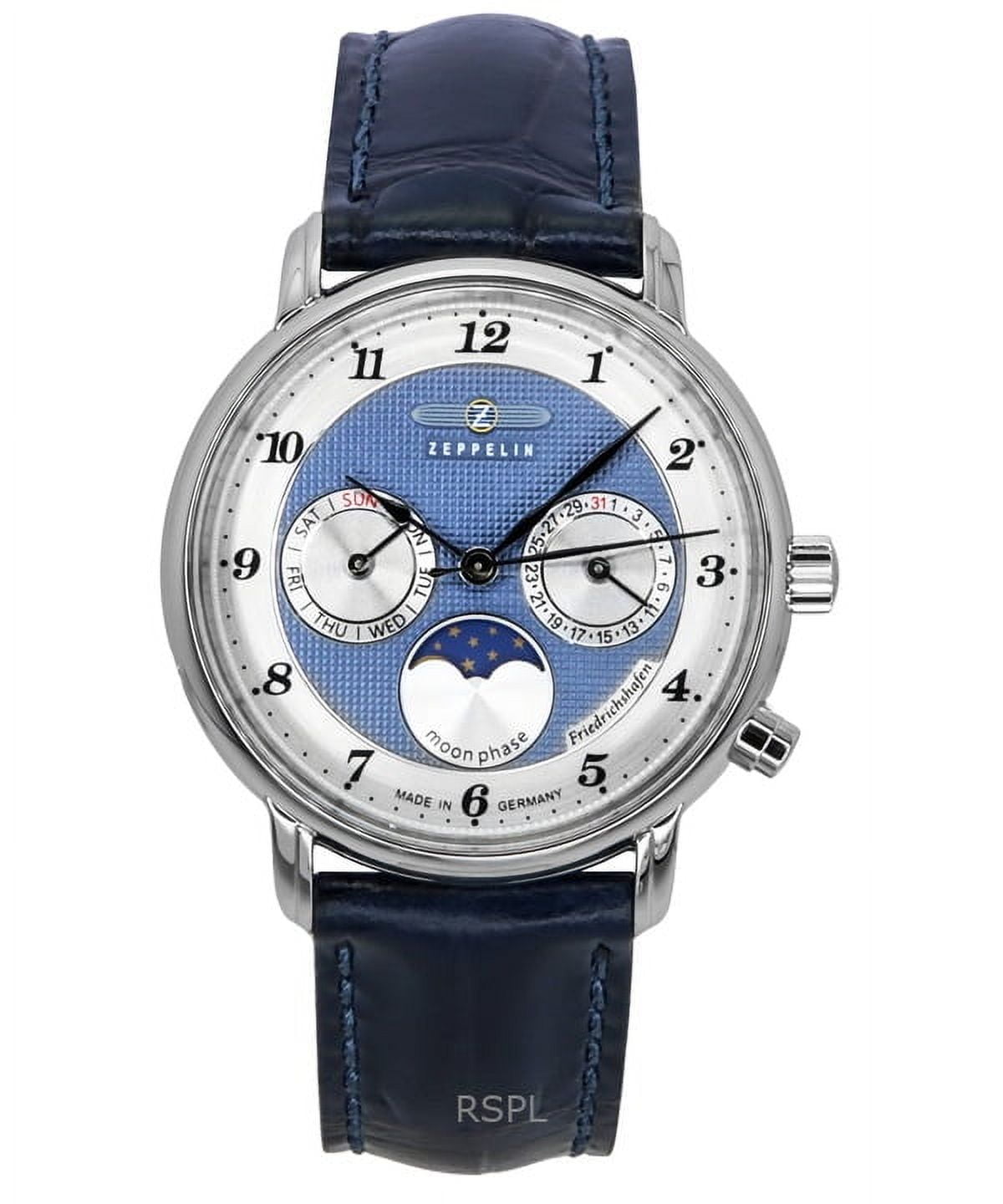 Zeppelin Friedrichshafen Moon Phase Leather Strap Blue Dial Quartz ...