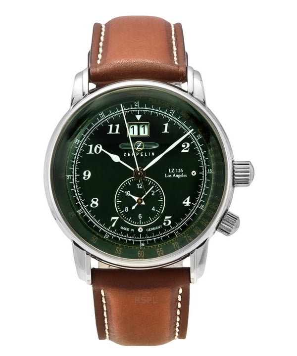 Zeppelin LZ126 Los Angeles Brown Leather Strap Green Dial Quartz 86444 ...