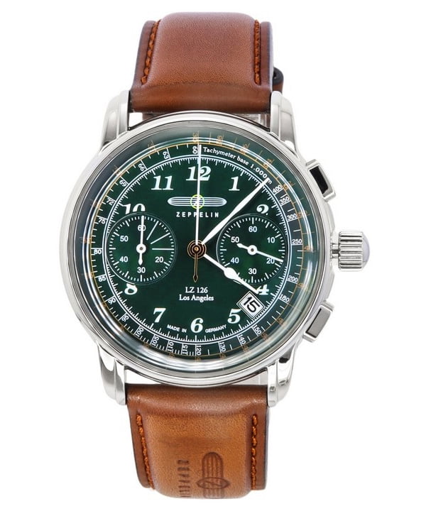 Zeppelin LZ126 Los Angeles Chronograph Leather Strap Green Dial Quartz ...