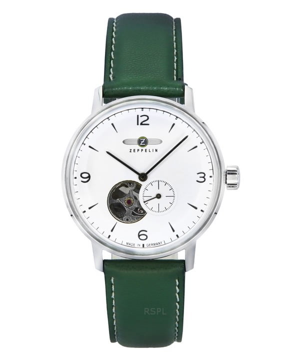Zeppelin LZ129 Hindenburg Green Leather Strap Open Heart White Dial ...