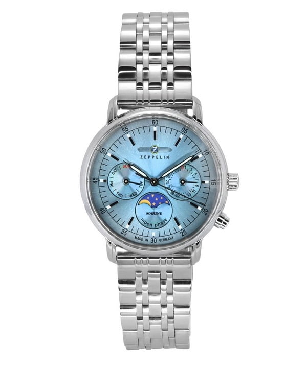 Zeppelin LZ14 Marine Moonphase Stainless Steel Ice Blue Dial Quartz ...