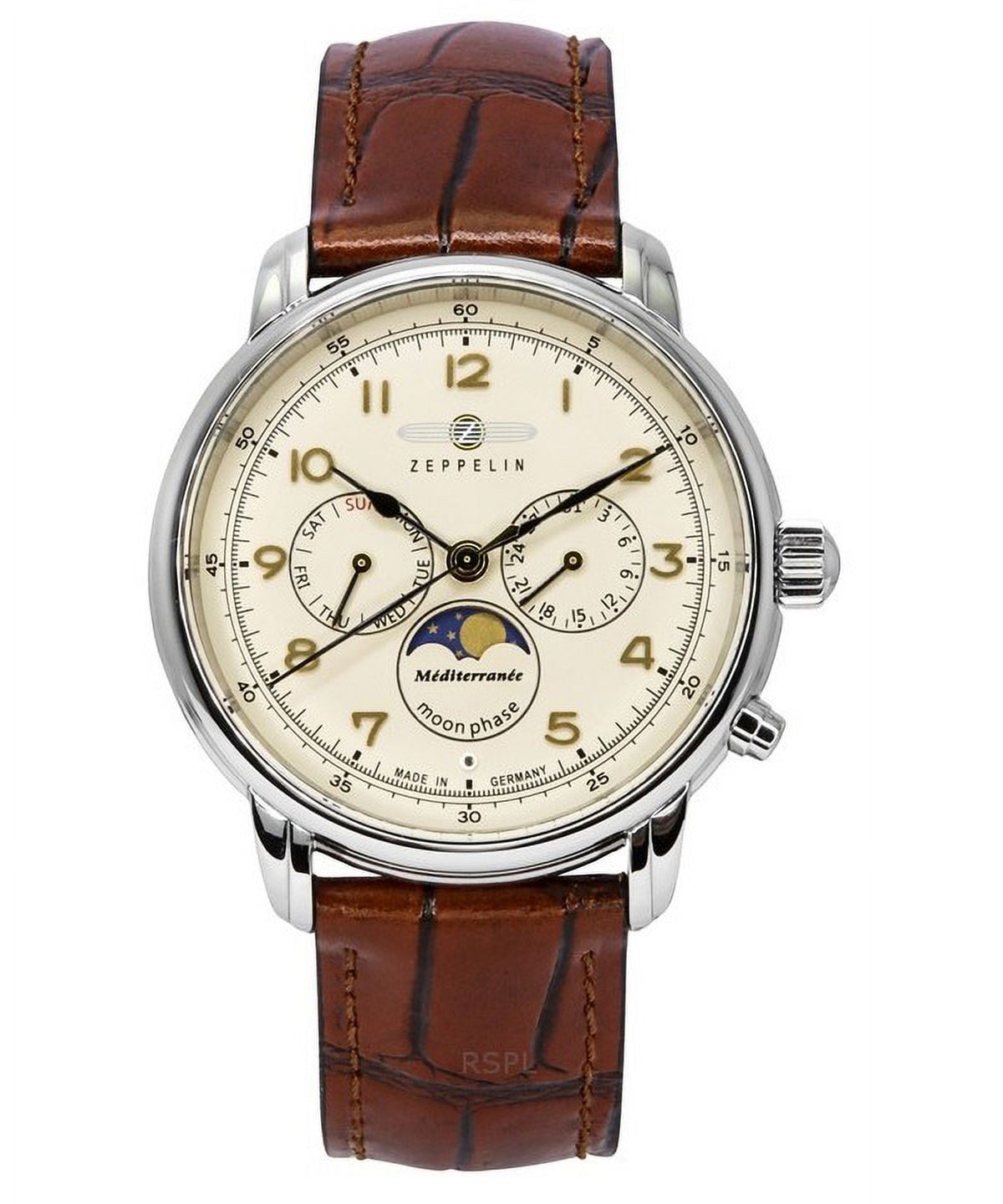 Zeppelin Mediterranean Moon Phase Leather Strap Beige Dial Quartz 96365 ...