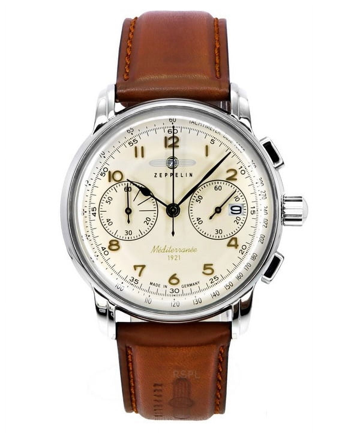 Zeppelin Mediterranee Chronograph Leather Strap Beige Dial Quartz 96705 ...