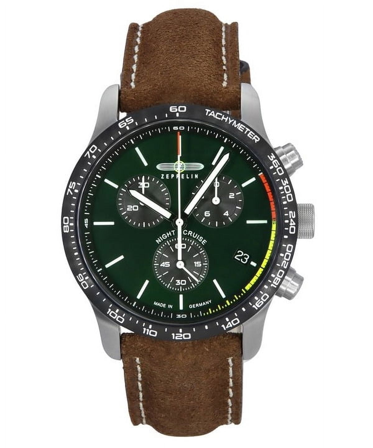 Zeppelin Night Cruise Chronograph Leather Strap Green Dial Quartz 72884 ...