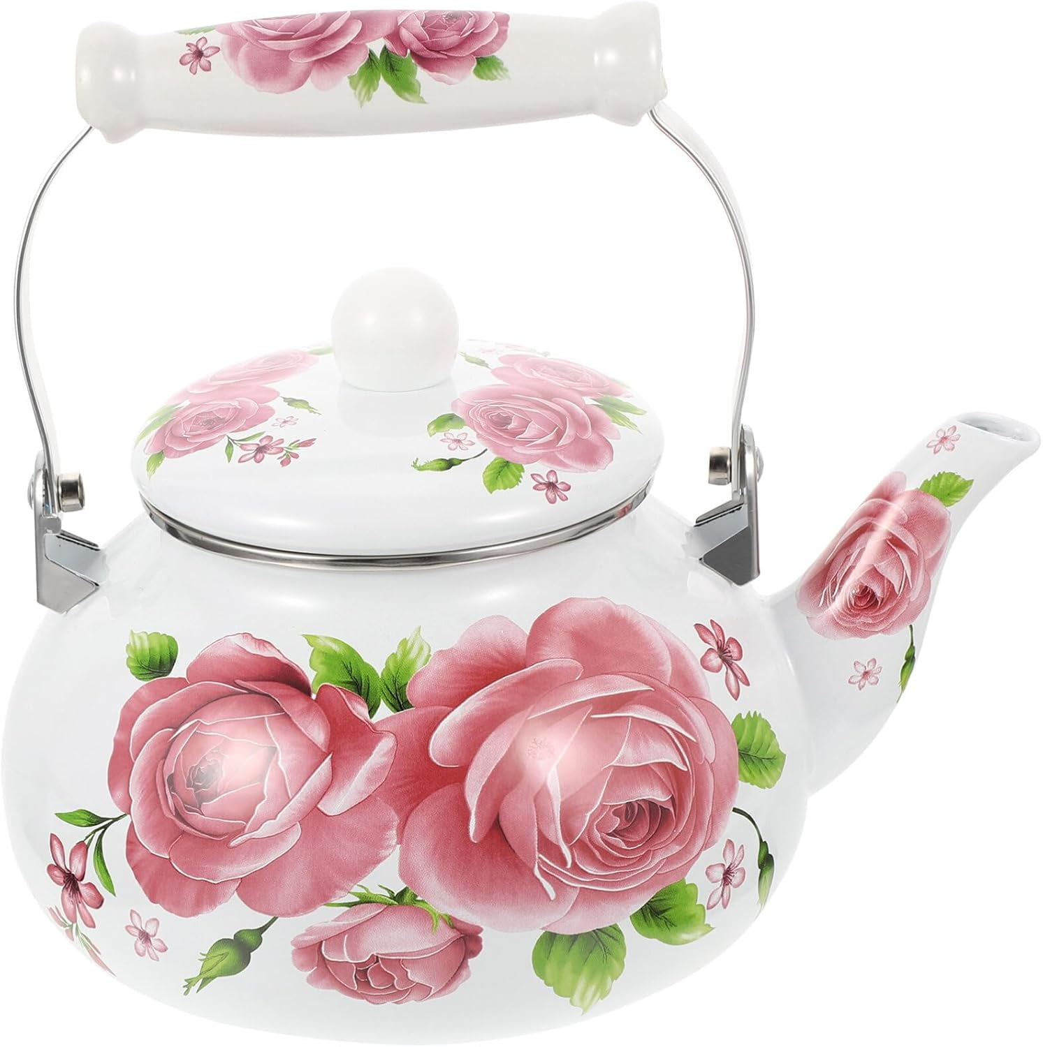 Zeprnir Vintage Enamel Tea Kettle Rose Flower Teapot Stovetop Ceramic ...