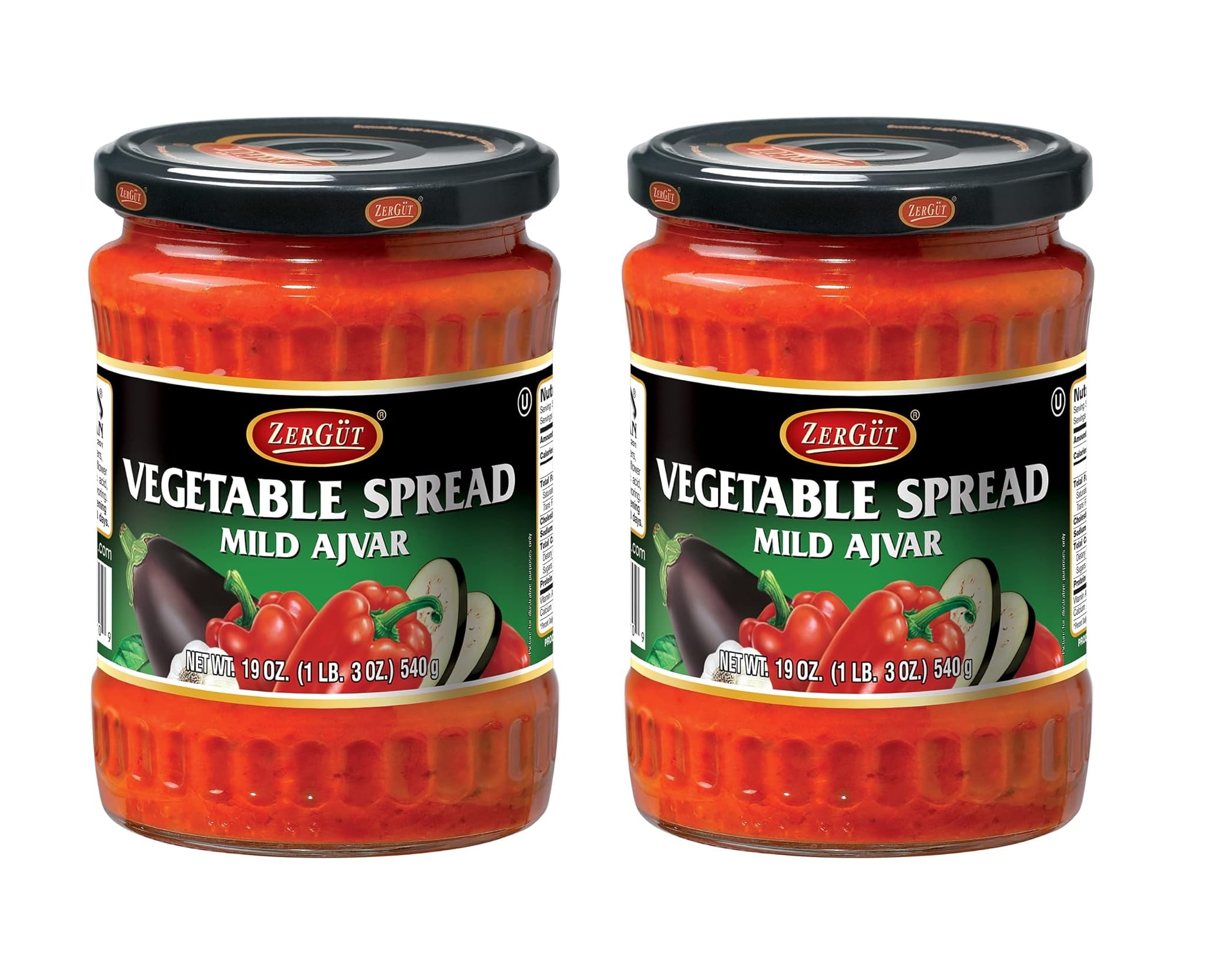 ZerGut Vegetable Spread Ajvar, Mild, Two (2) Glass Jars 19oz. (540g ...