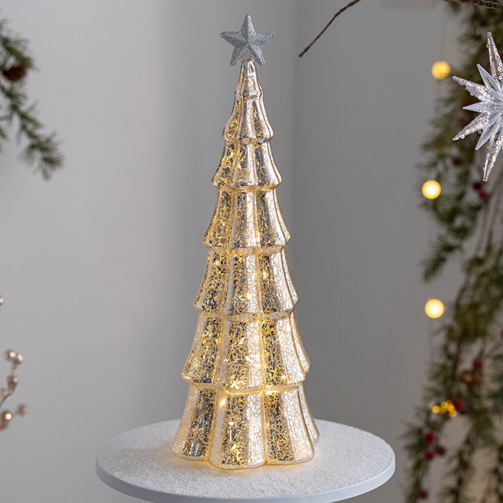 Zeranth Glass Christmas Tree Figurine Tabletop Tree Ornament with LED ...