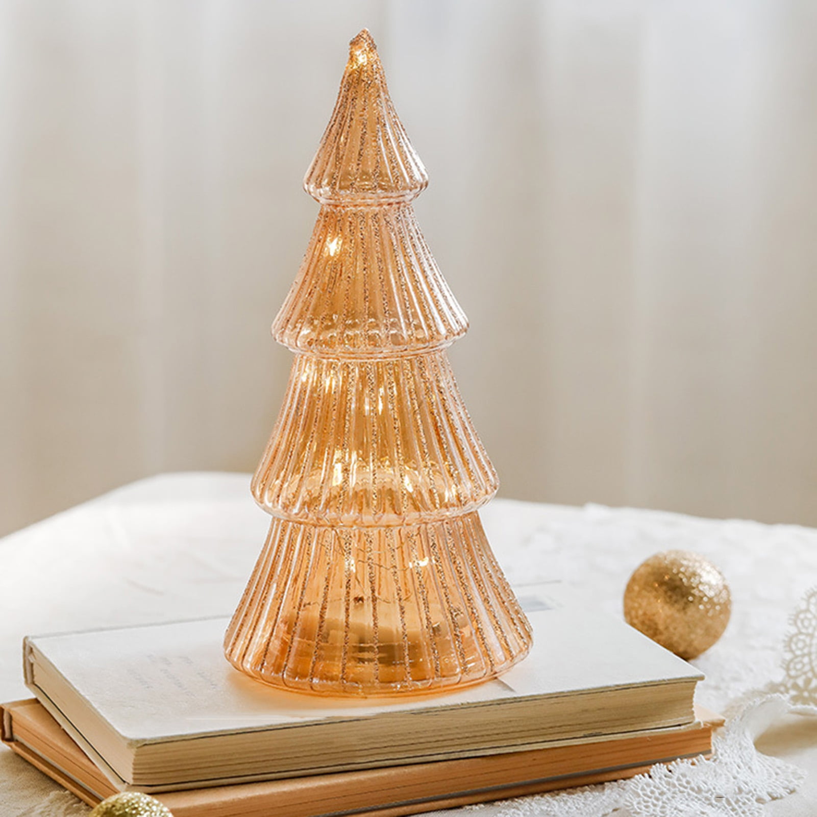 Zeranth Glass Christmas Tree Figurine Tabletop Tree Ornament with LED ...