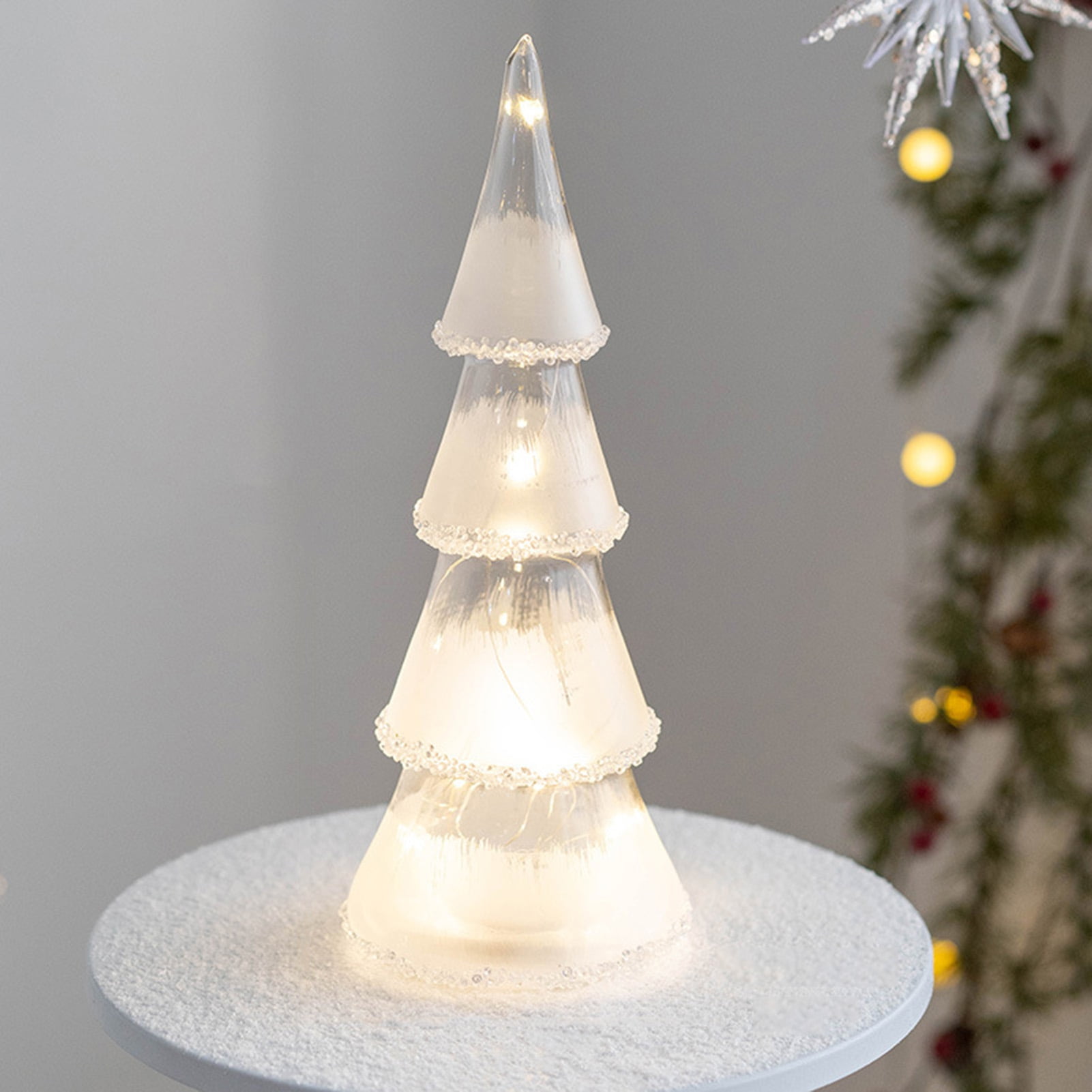 Zeranth Glass Christmas Tree Figurine Tabletop Tree Ornament with LED ...