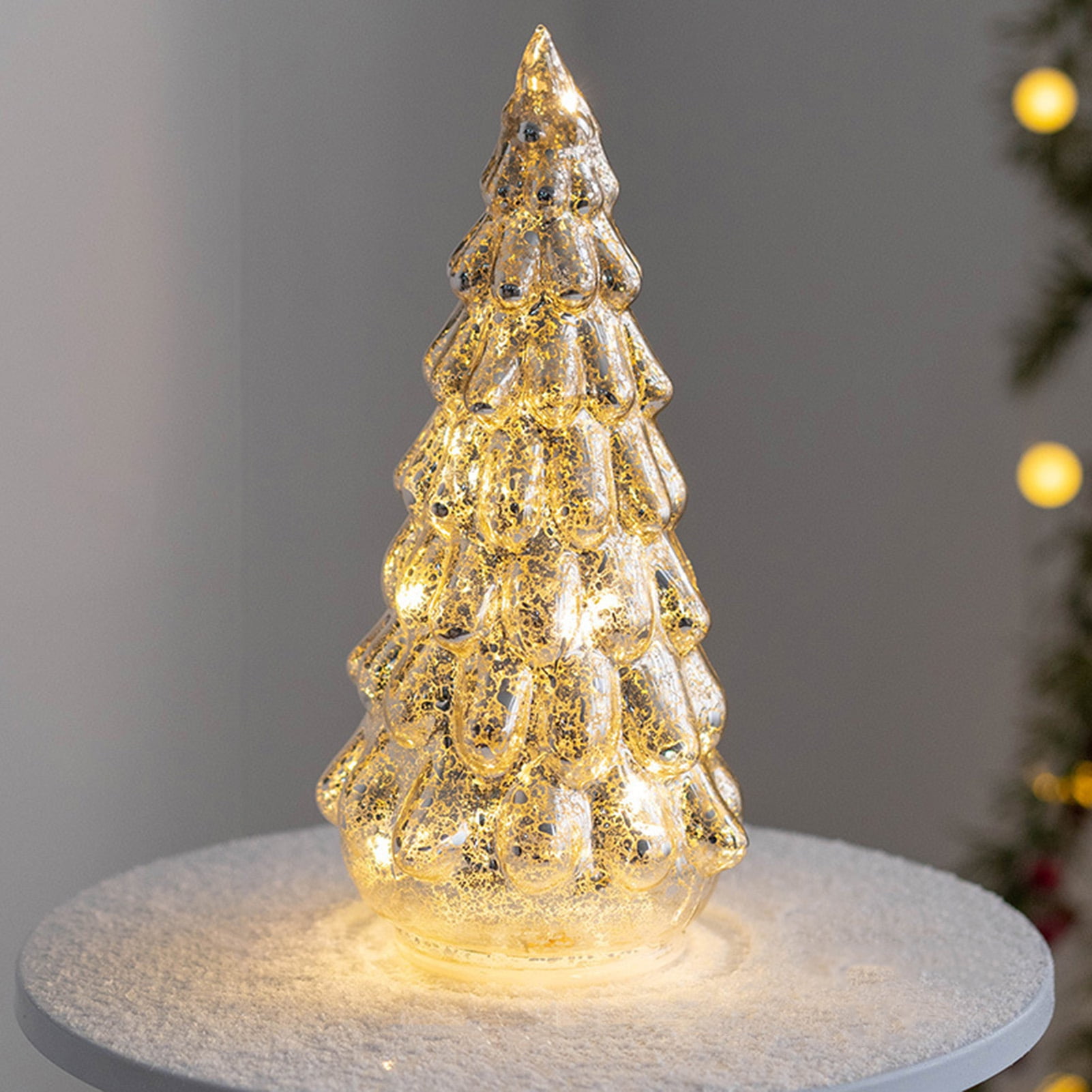 Zeranth Glass Christmas Tree Figurine Tabletop Tree Ornament with LED ...