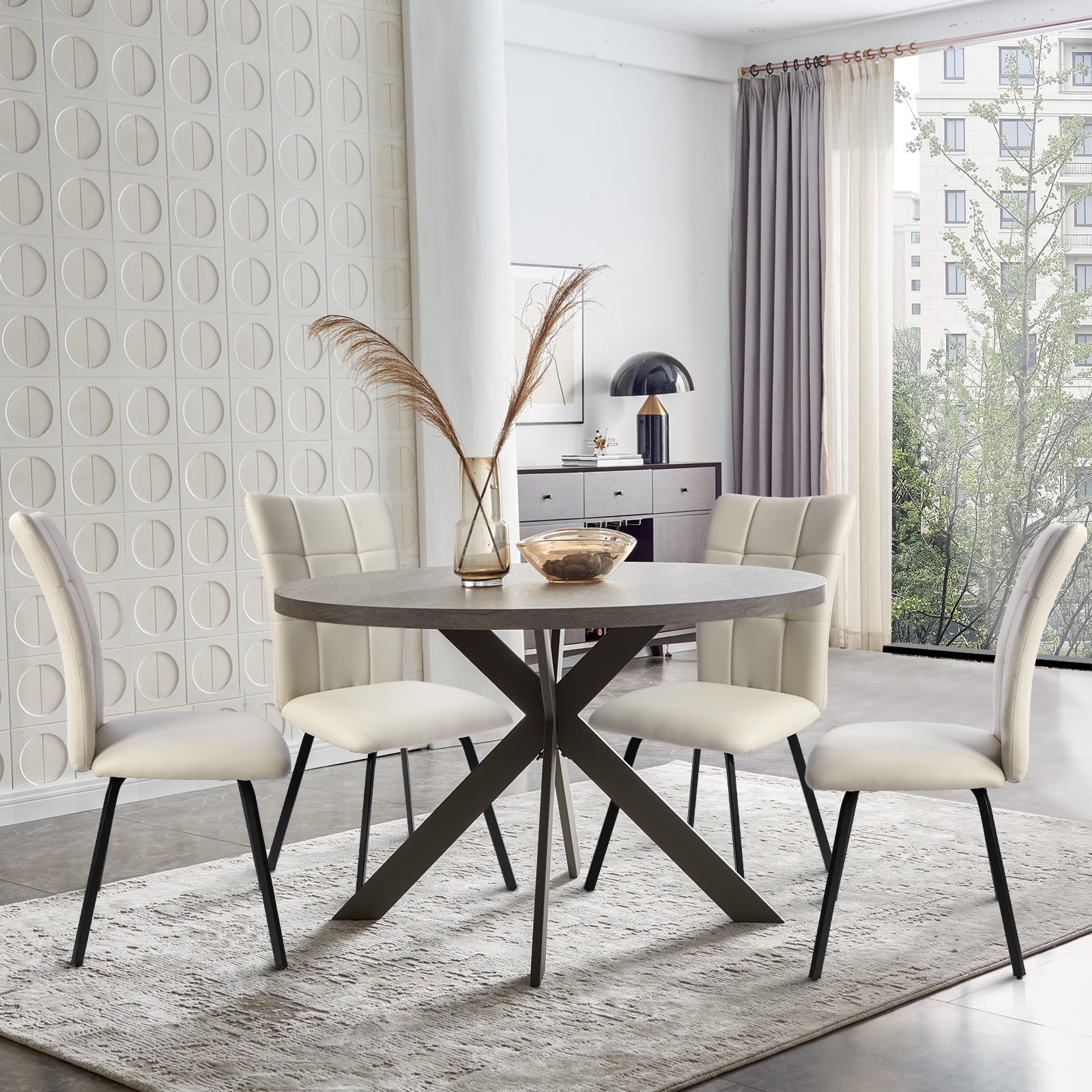 Zerifevni 46.4" Round Dining Table Set, Mid Century Modern Round Dining ...