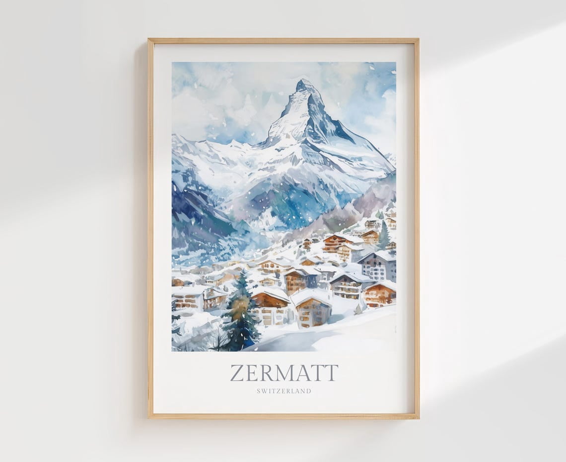 Zermatt Poster Switzerland Wall Art Decor Matterhorn Travel Poster ...